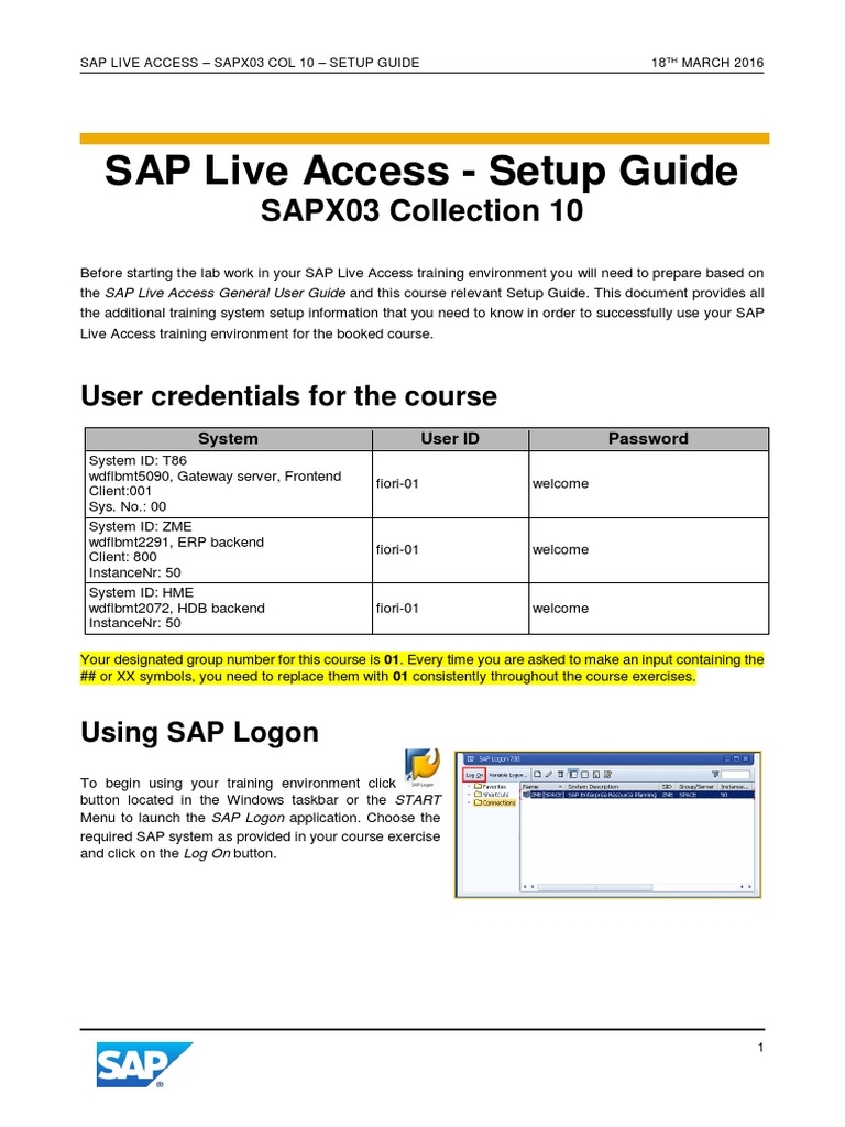 SAP Live Access - Setup Guide: SAPX03 Collection 10 | PDF | Sap Se ...