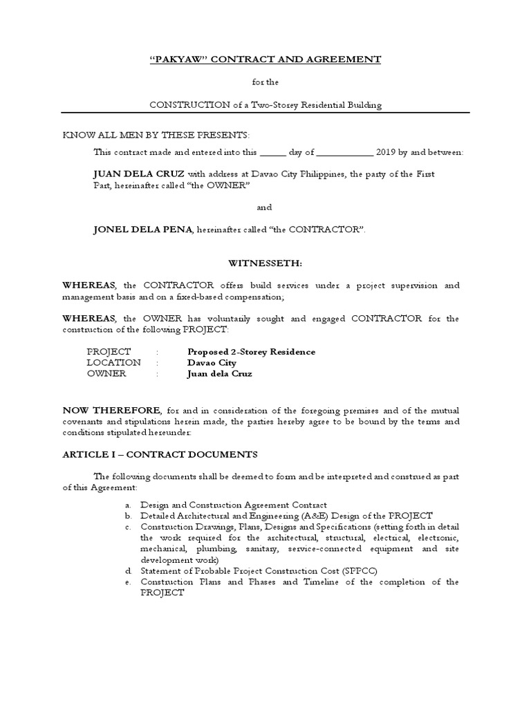 PAKYAW Contract | Independent Contractor | General Contractor