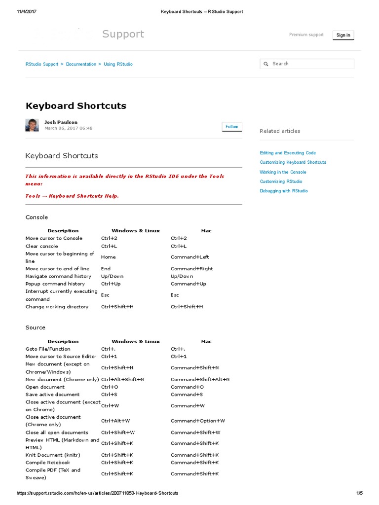 Keyboard Shortcuts - RStudio Support | PDF | Computer Keyboard ...