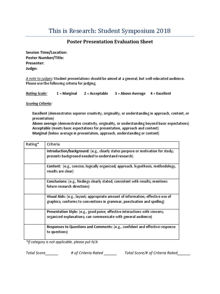 This Is Research: Student Symposium 2018: Poster Presentation Evaluation Sheet | PDF