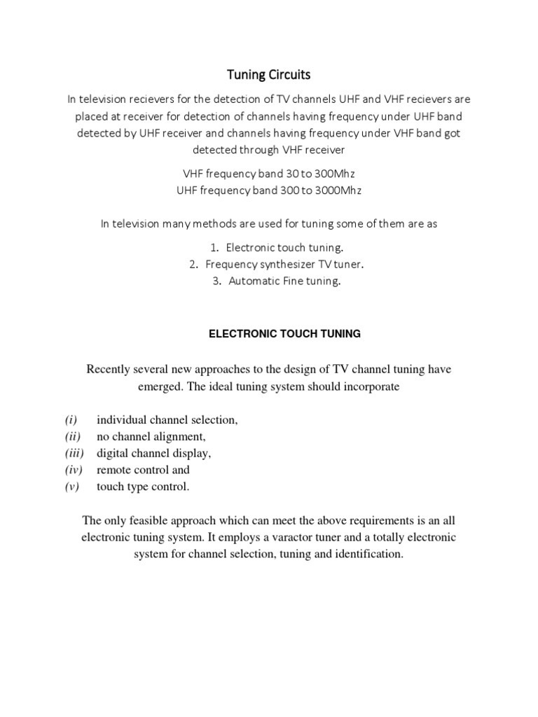 Tuning Circuits: (I) (Ii) (Iii) Digital Channel Display, (Iv) (V) | PDF ...