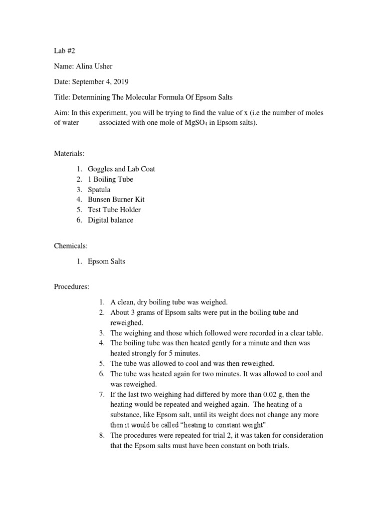 Molecular Formula of Epsom Salts | PDF | Mole (Unit) | Molecules