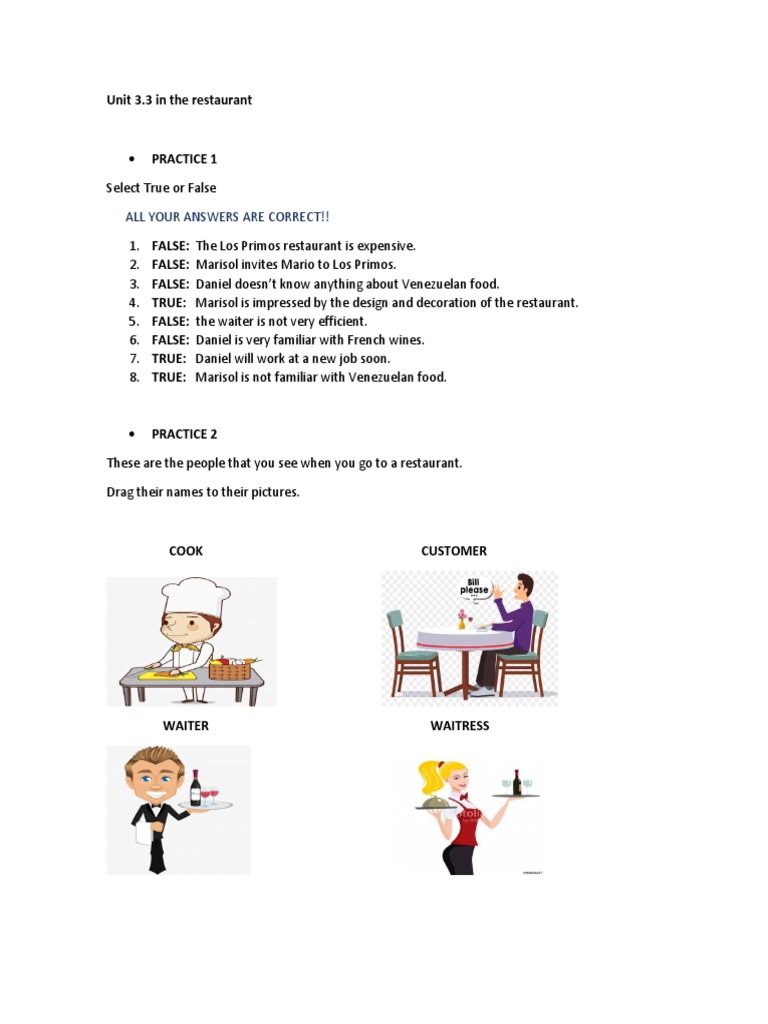 Restaurant Vocabulary and Practice Activities | PDF | Restaurants ...