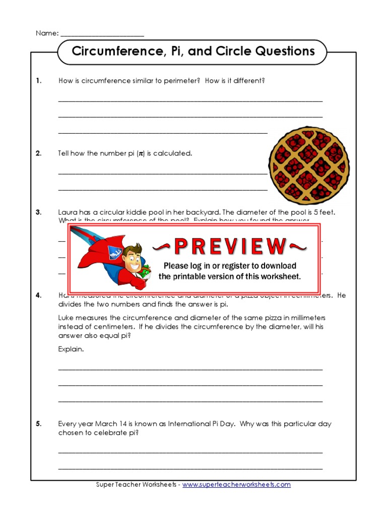 Circumference, Pi, and Circle Questions: Super Teacher Worksheets | PDF ...