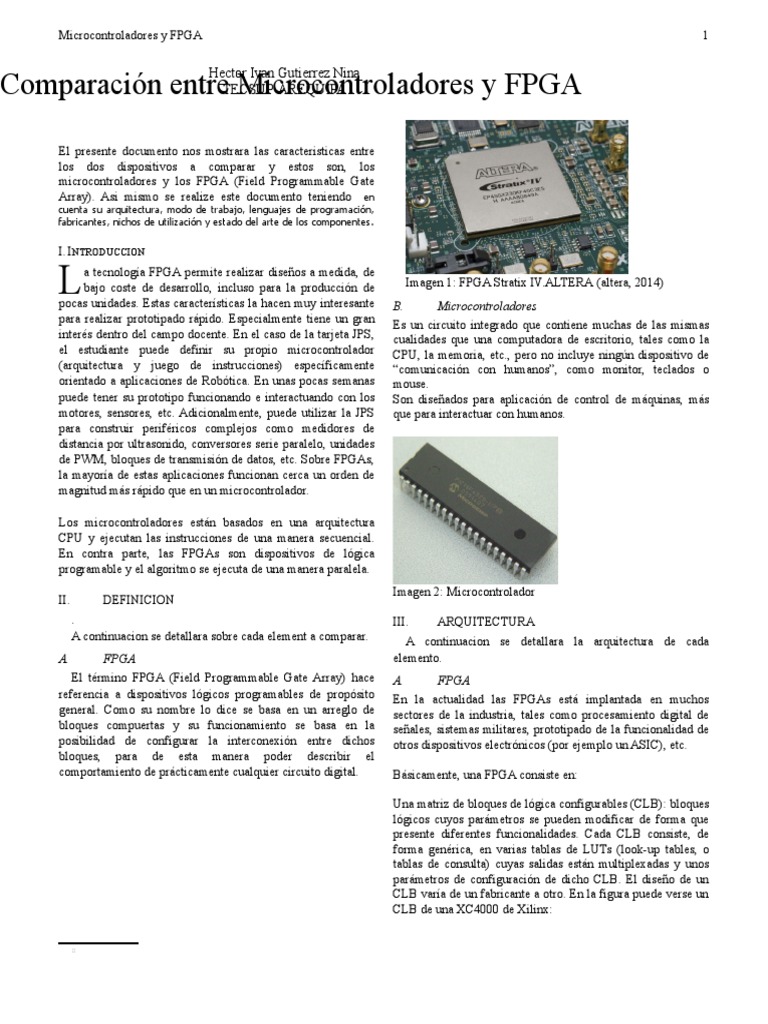 Comparacion Entre Microcontroladores y F | PDF | Arreglos de compuertas lógicas programables en ...