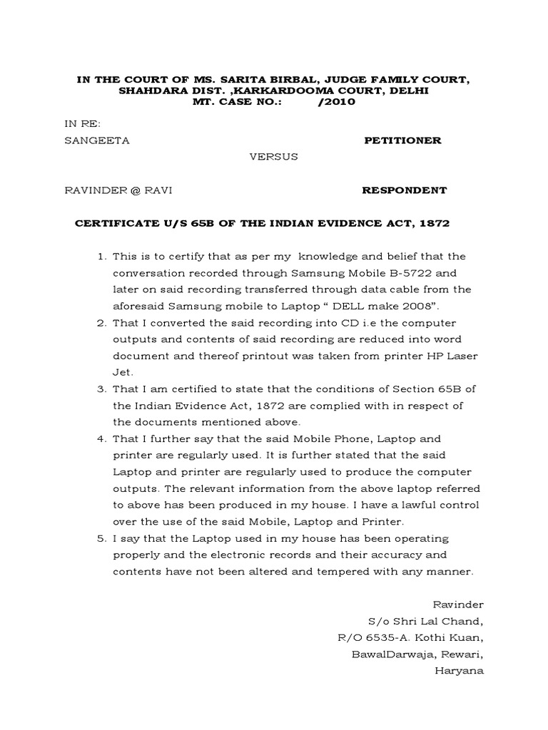 65B Certificate for Electronic Evidence | PDF | Law