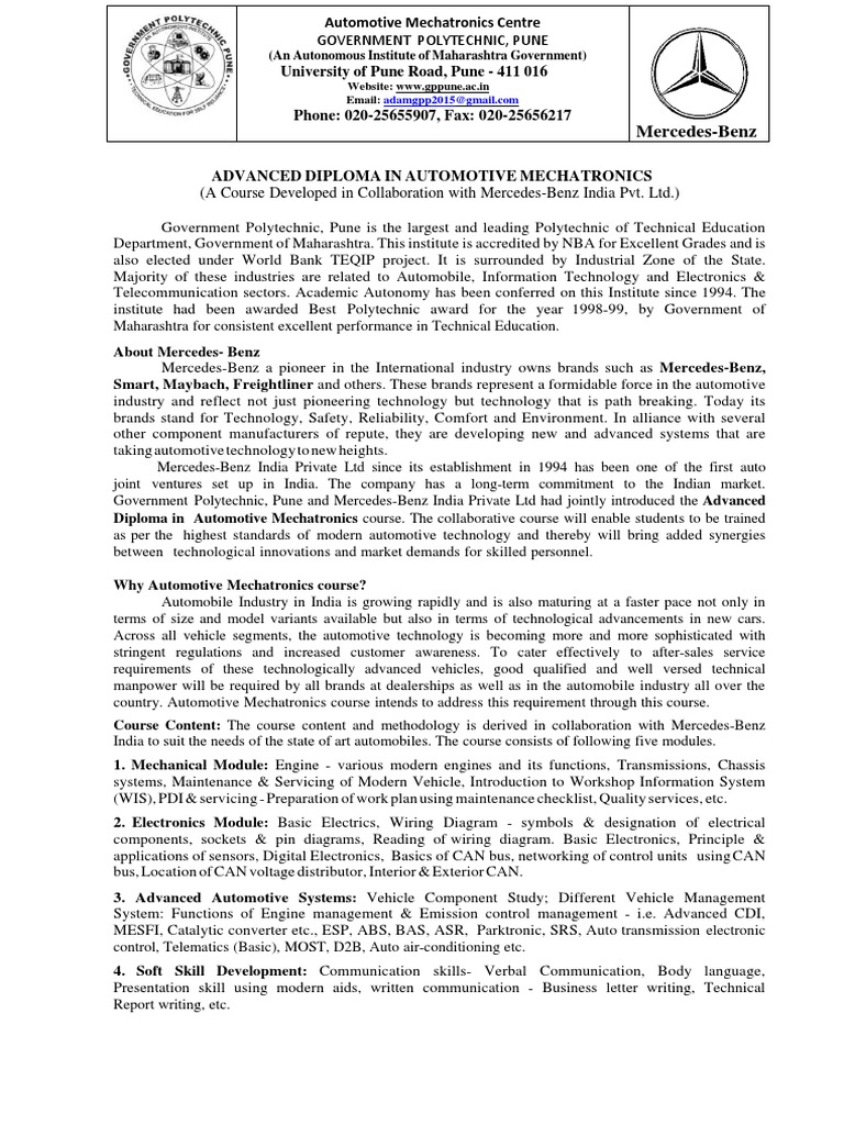 Brochure Automotive Mechatronics | PDF | Mercedes Benz | University And ...