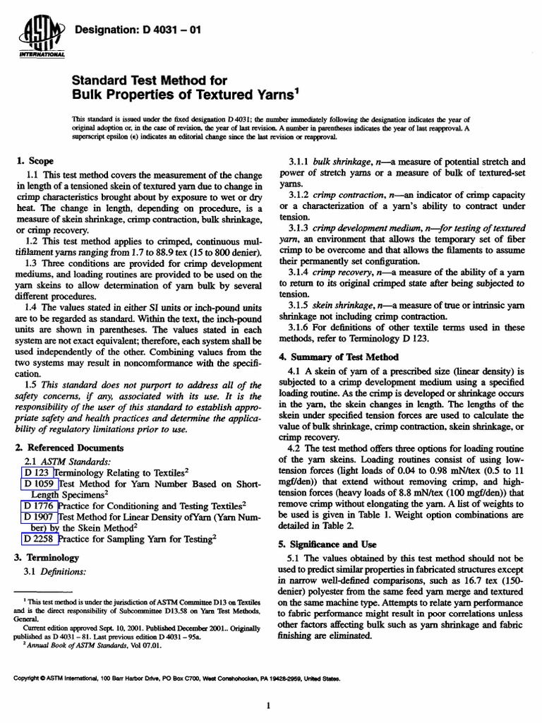 Standard Test Methods For Textured Yarn | PDF | Yarn | Variance