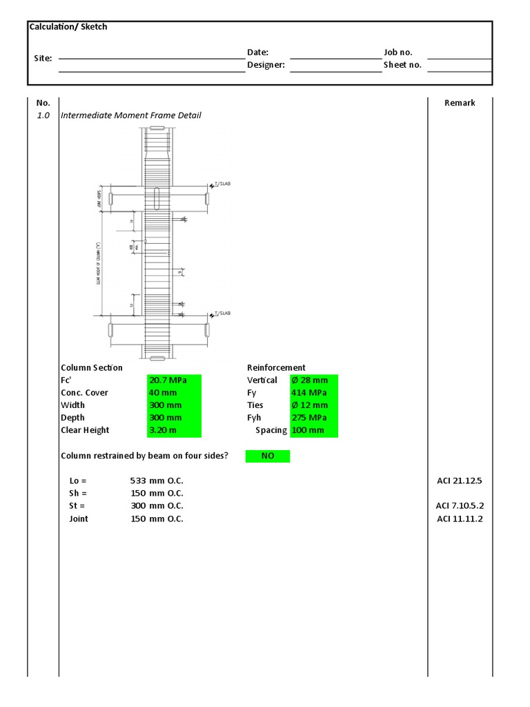 Column Detail and Reinforcement Specs | PDF | Technology & Engineering