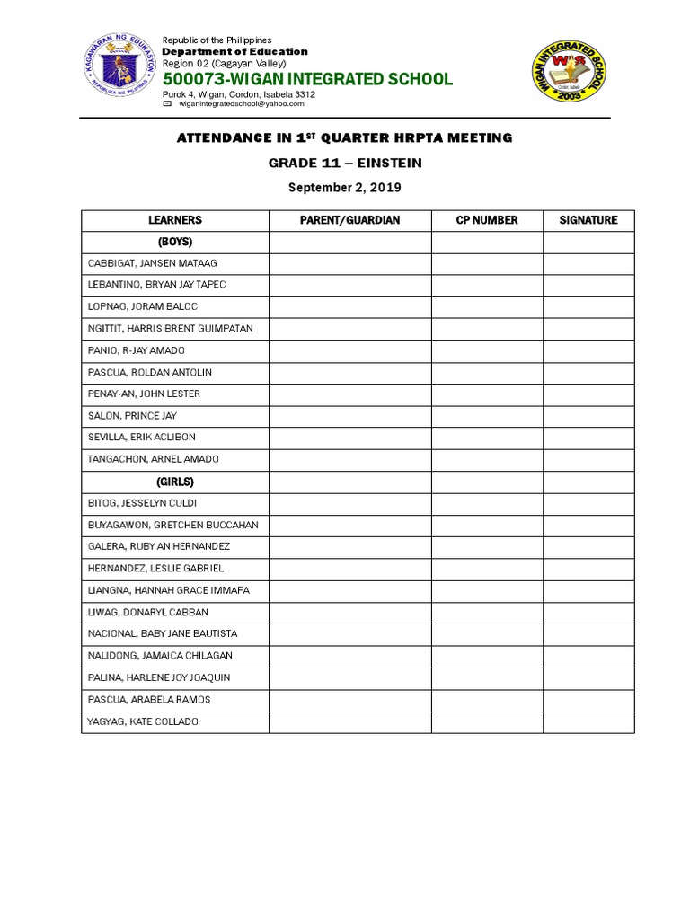 Pta Attendance Sheet | PDF