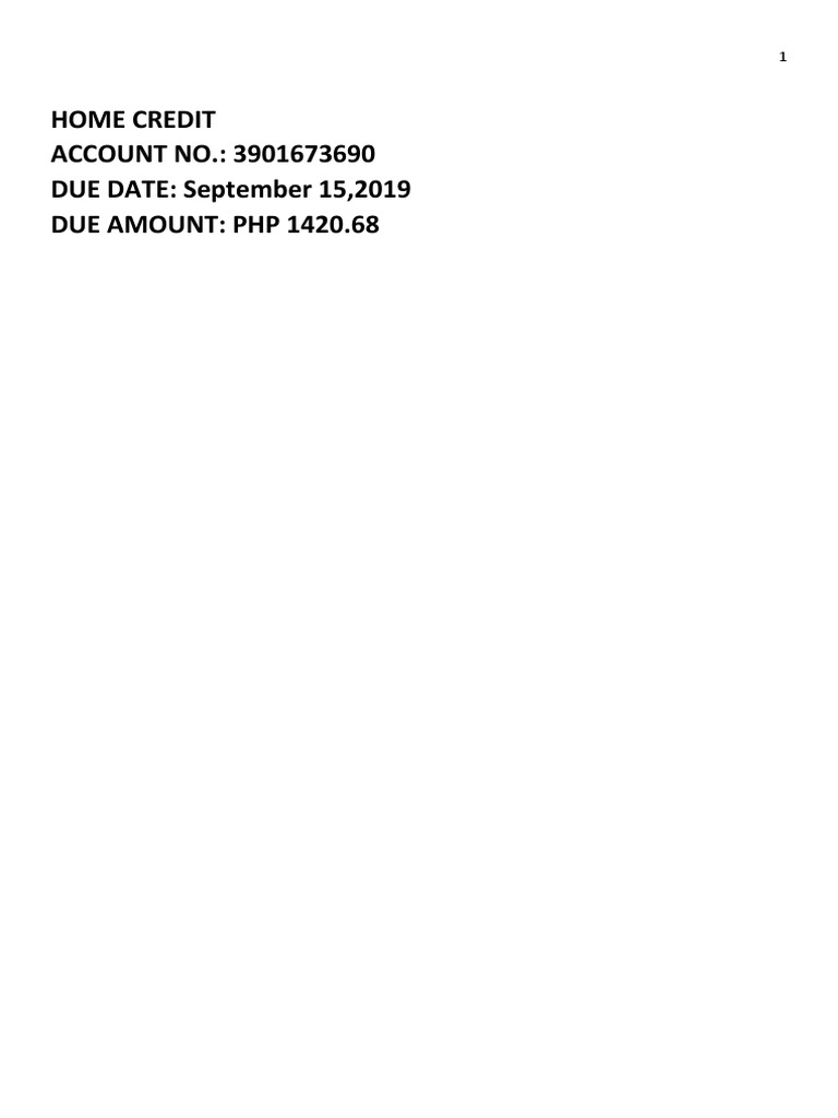 Home Credit ACCOUNT NO.: 3901673690 DUE DATE: September 15,2019 DUE ...