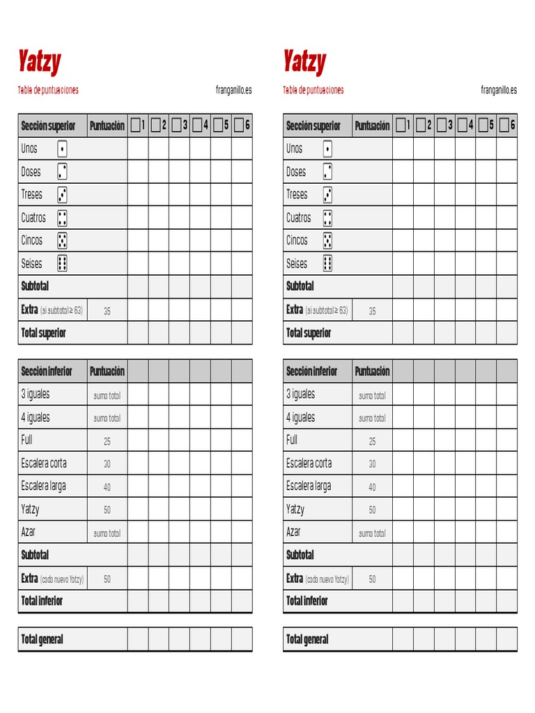 Yatzy PDF | PDF | Ocio | Deportes