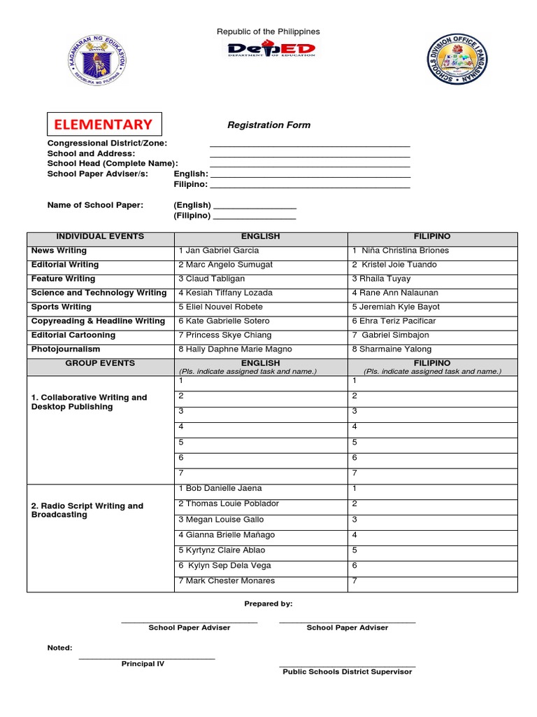 New Registration Form DSPC Elem | PDF | News | Mass Media