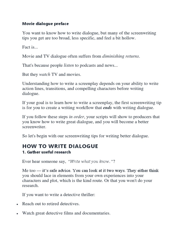 Dialogue Notes | Download Free PDF | Screenplay | Screenwriting