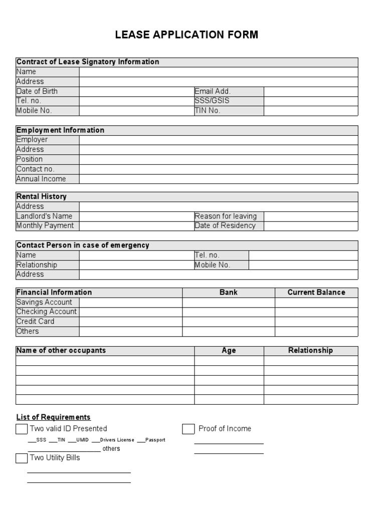 Lease Application Form Guide | PDF