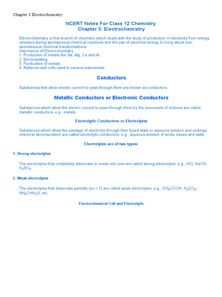 Conductors: NCERT Notes For Class 12 Chemistry Chapter 3 ...