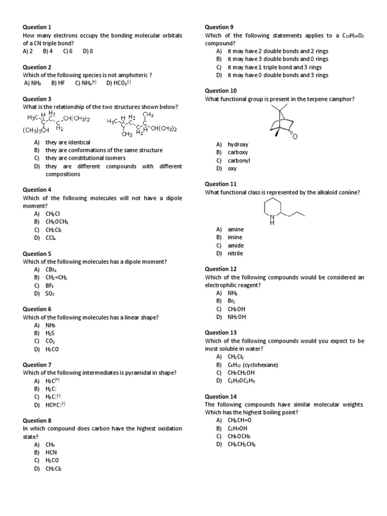 Organic Chemistry Questions Provide Insights into Functional Groups ...