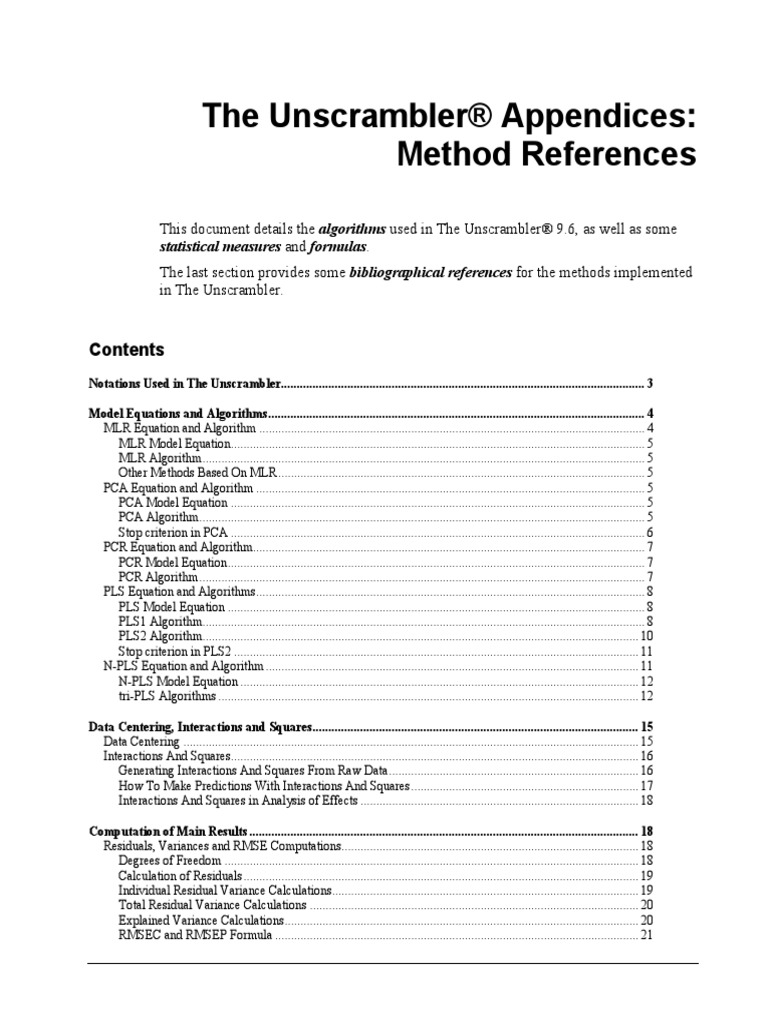 The Unscrambler Method References | PDF | Principal Component Analysis ...