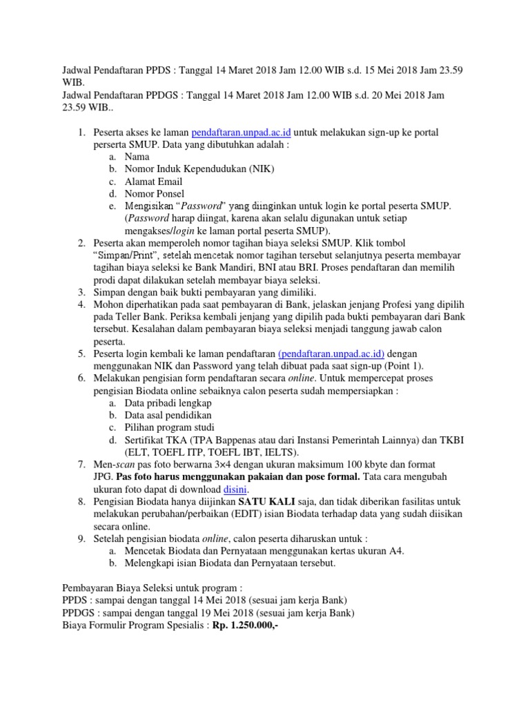 Syarat Pendaftaran PPDS Unpad & Undip | PDF