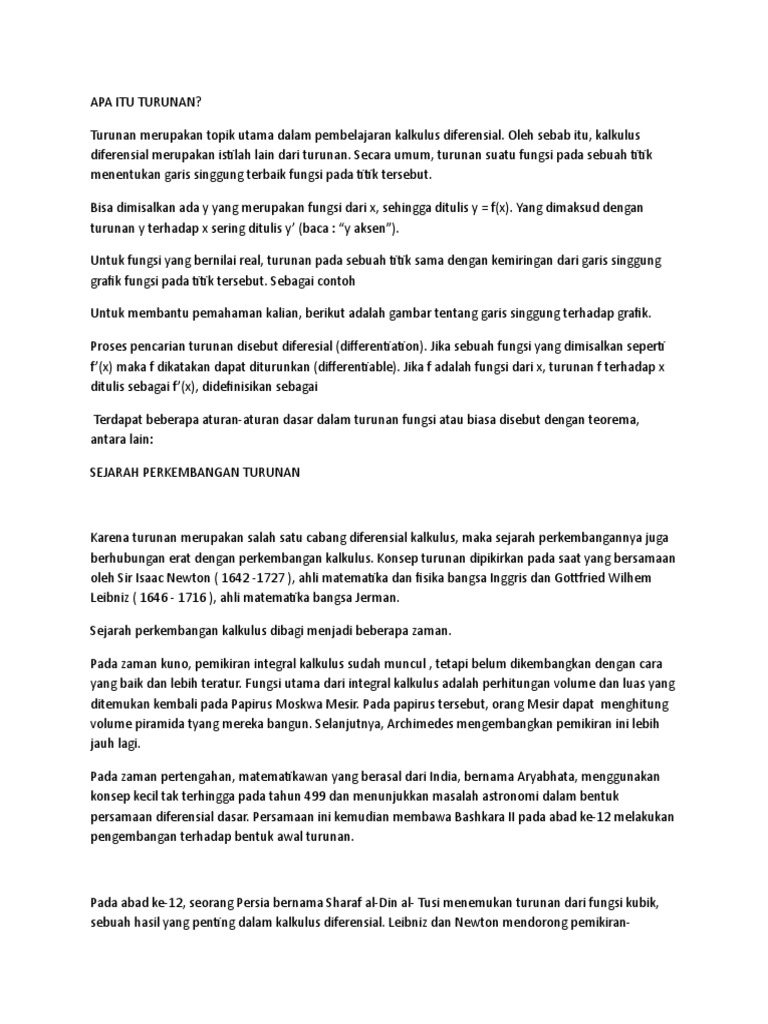 Sejarah Konsep Turunan | PDF