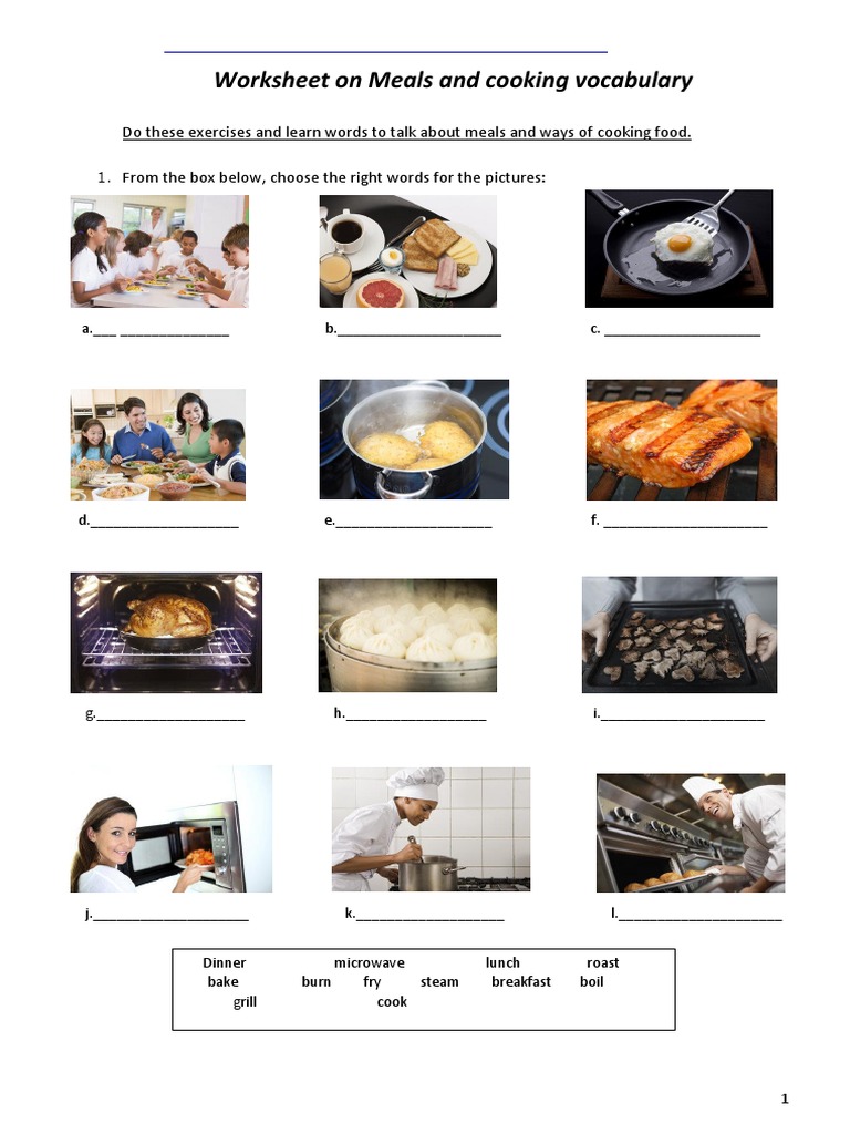 Meals and Cooking Vocabulary Worksheet | PDF | Meal | Lunch