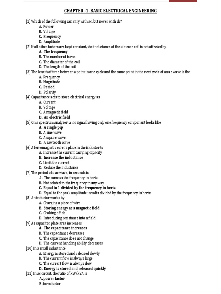 BASIC ELECTRICAL ENGINEERING MCQs PDF | PDF | Inductor | Capacitor