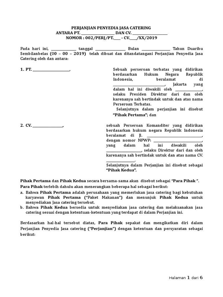 Contoh Perjanjian Catering | PDF | Pengelolaan Keuangan & Uang