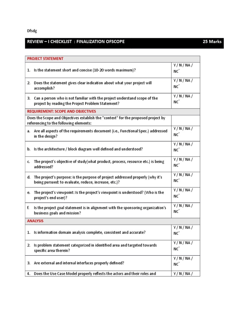 Review - I Checklist: Finalization Ofscope 25 Marks: Project Statement ...