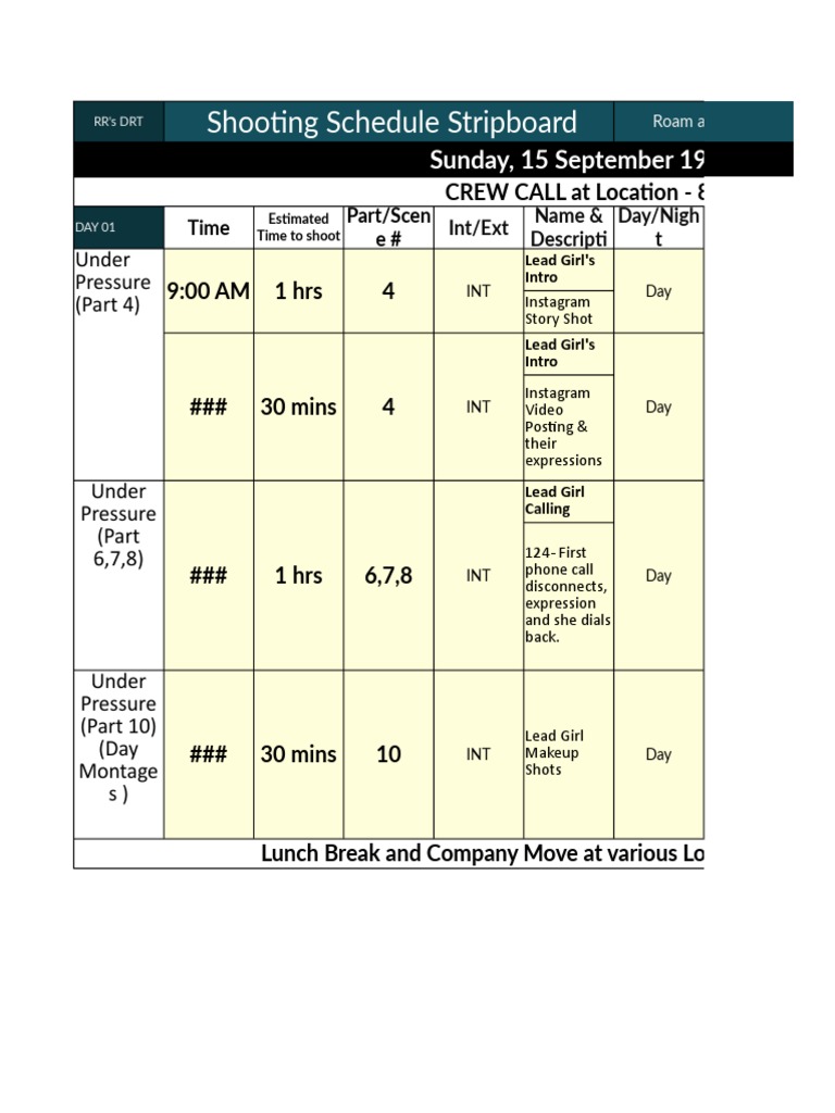 Schedule Filmmaking Template | PDF