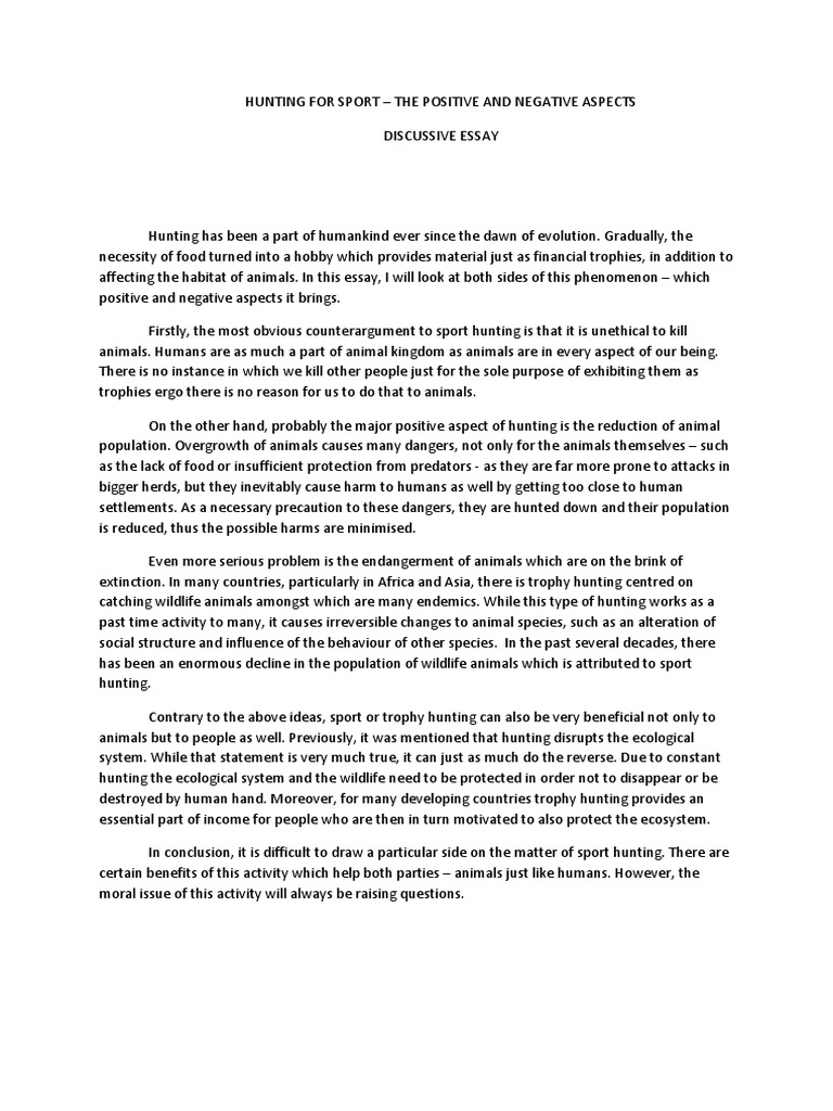 Sport Hunting: Pros and Cons Explained | PDF | Hunting | Human