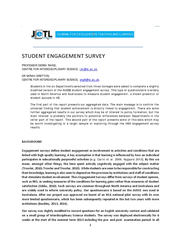 Student Engagement Raine - Gretton | PDF | Lecture | Survey Methodology