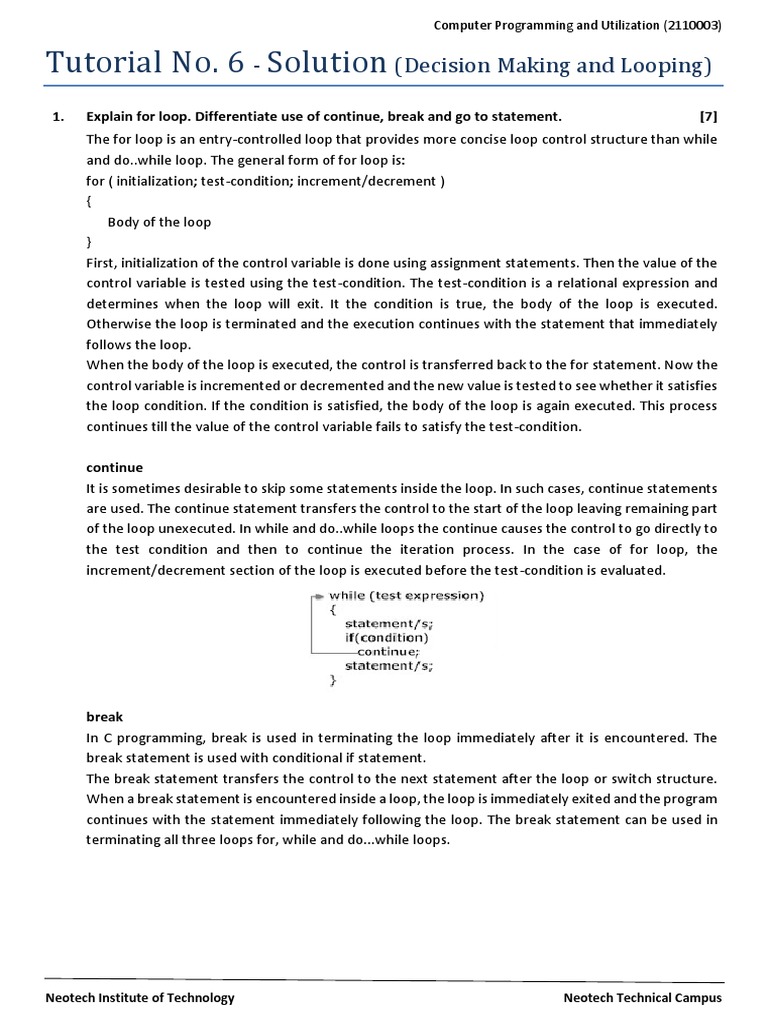 Tutorial No 6 Solution | Download Free PDF | Control Flow | Computer Programming