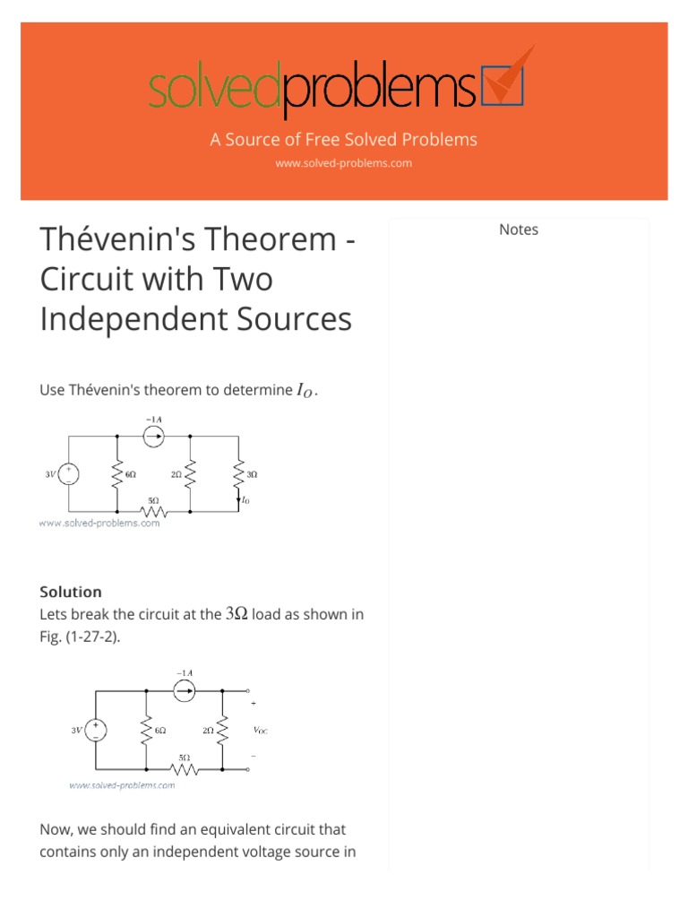 Thévenins Theorem Circuit With Two Independent Sources Solved Problems | Download Free PDF ...