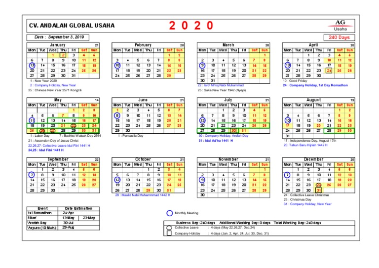 Andalan Global - Working Calendar 2020 | PDF | Traditions | Religious ...