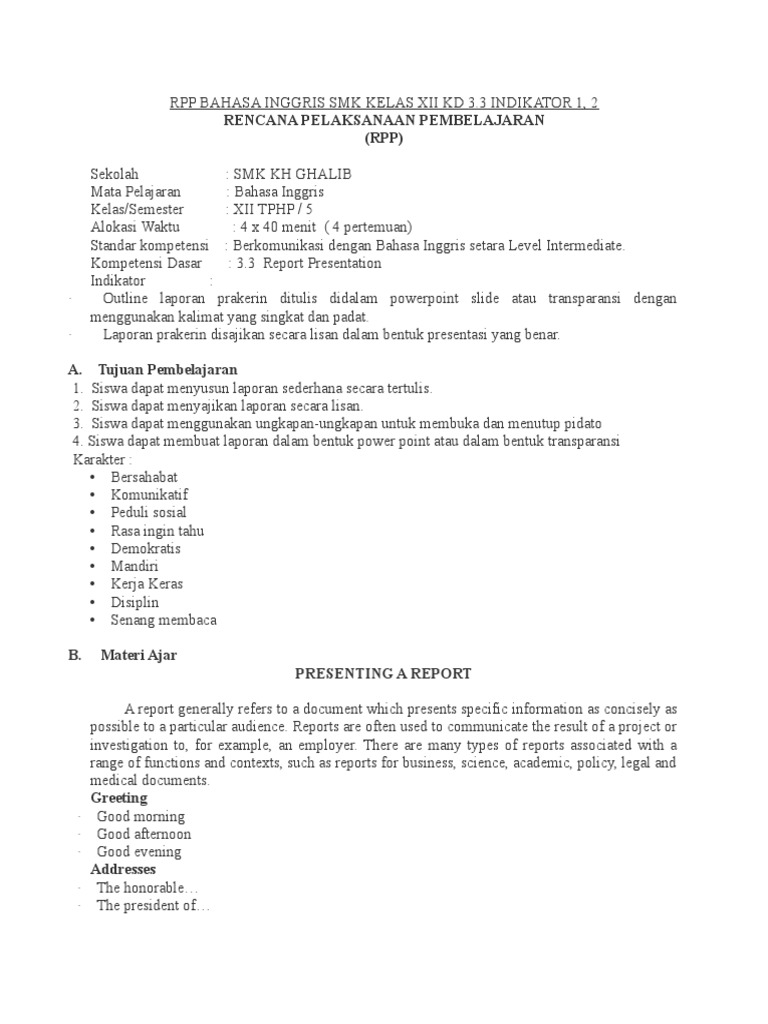 RPP Bahasa Inggris SMK Kelas Xii KD 3.docx Report Present | PDF | Career & Growth