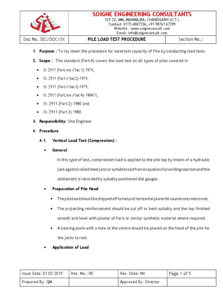 SOP Pile Load Test PDF | PDF | Deep Foundation | Mechanical Engineering