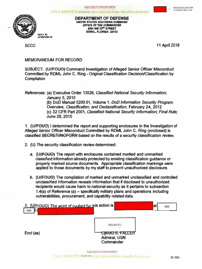 Redacted SOUTHCOM Command Investigation Into Rear Adm. John Ring ...
