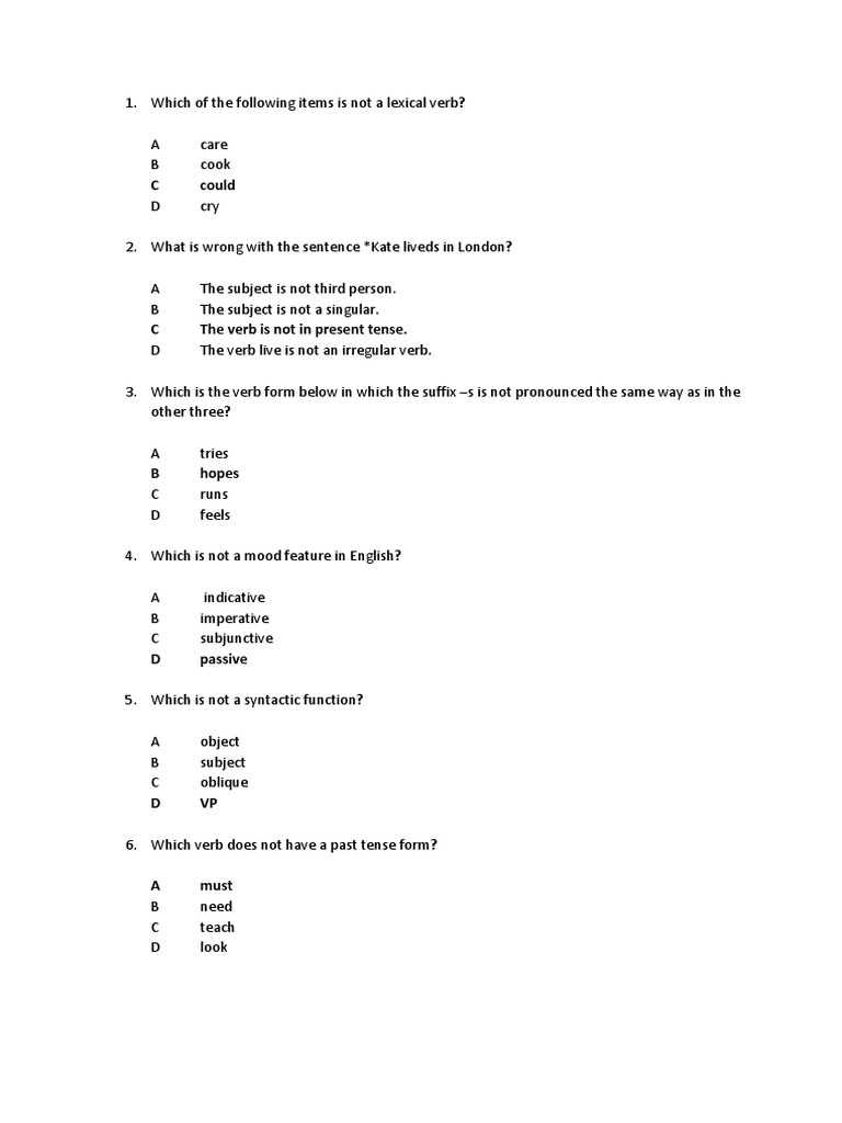 The Structure of English: The Verb Phrase Exam Questions | PDF | Verb ...