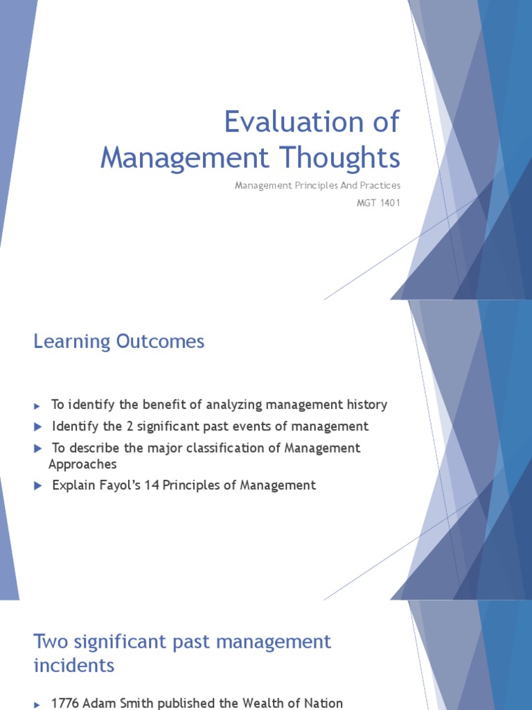 Evaluation of Management Thoughts: Management Principles and Practices ...