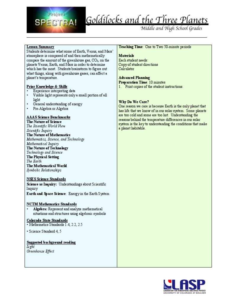 Goldilocks and The Three Planets TeachersGuide PDF | PDF | Atmosphere ...