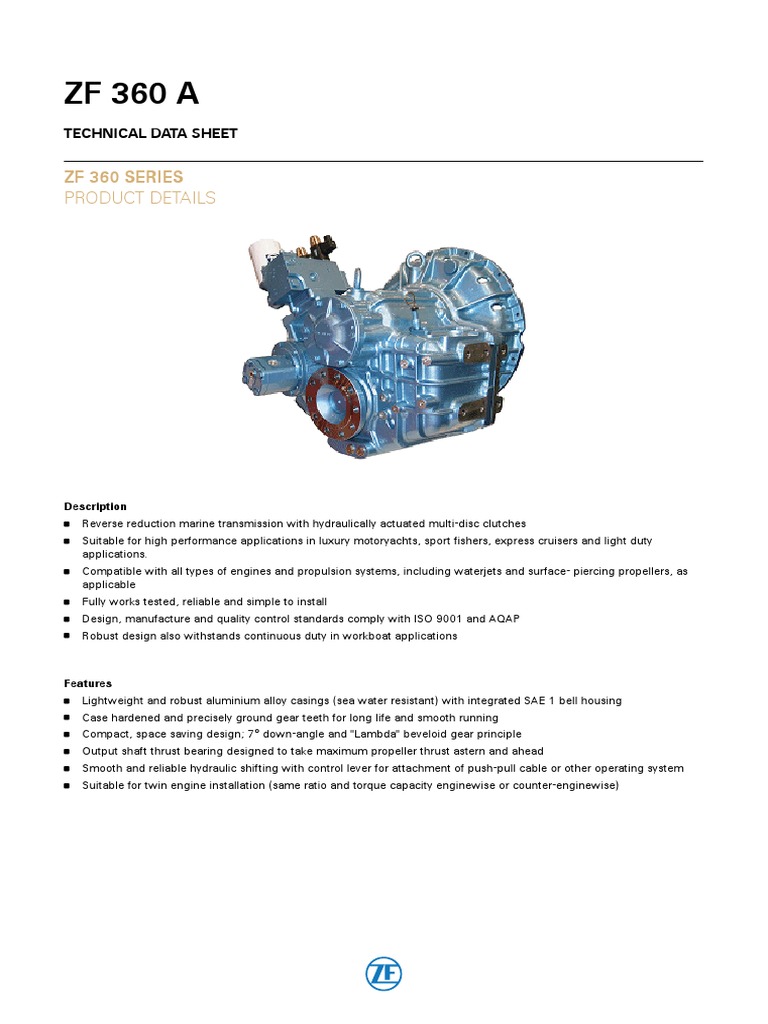 ZF 360 Series: Product Details | PDF | Horsepower | Transmission ...