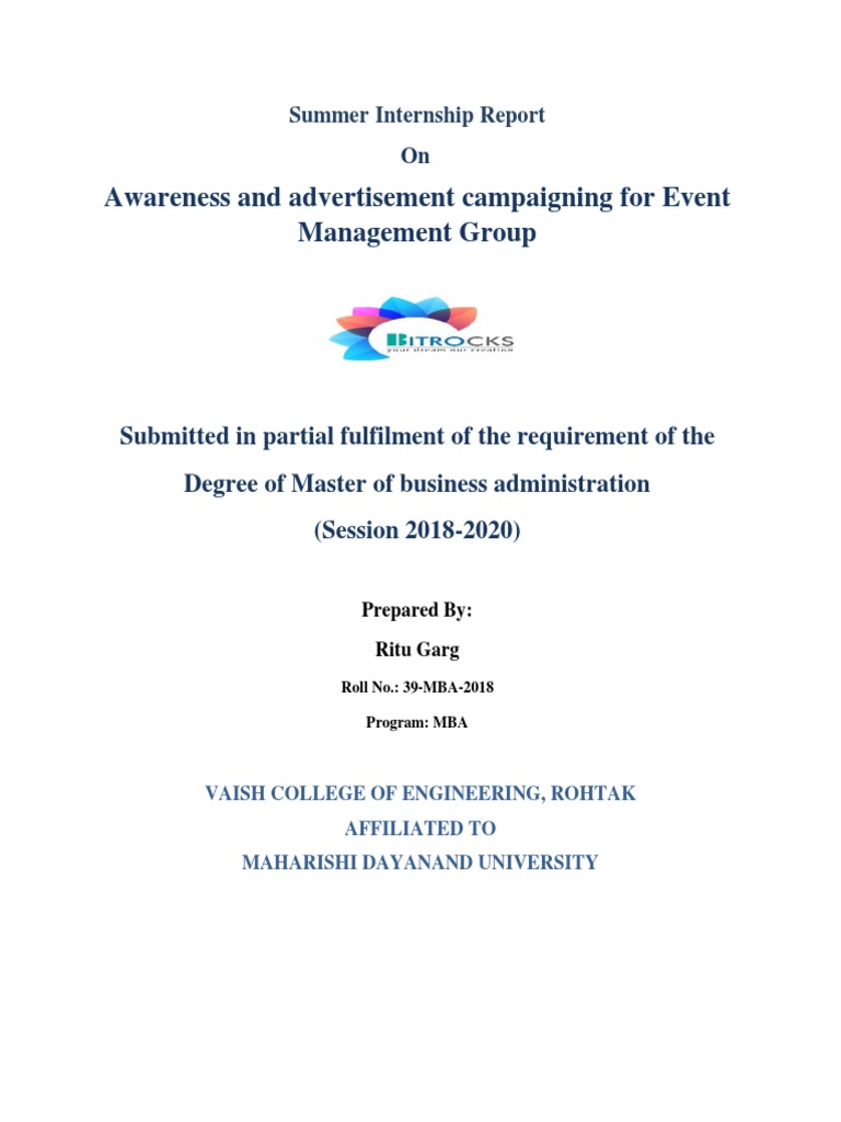 Summer Internship Report | PDF | Thesis | Business