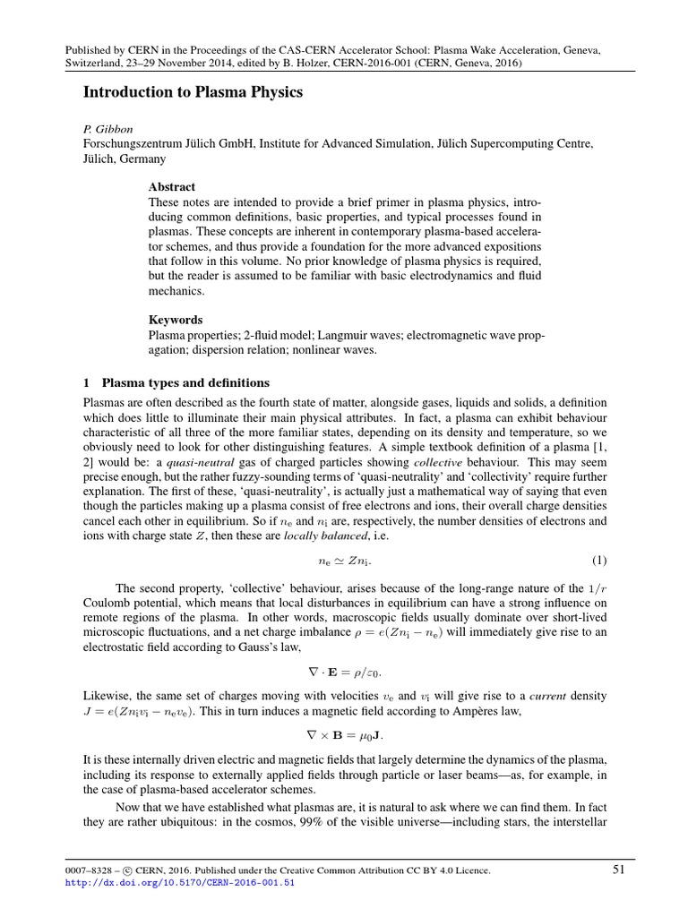 Introduction To Plasma Physics: Plasma Types and Definitions | PDF ...