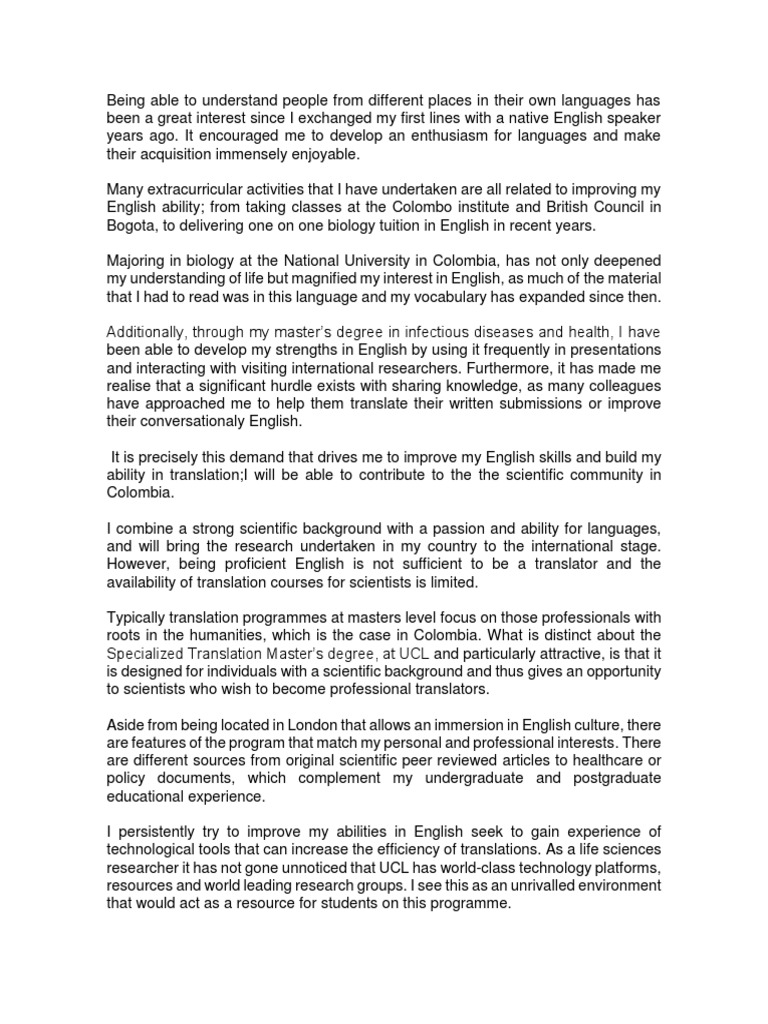 Example Statement of Purpose | PDF | Science | English Language