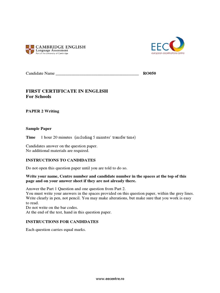 FCE Writing Test 1 PDF | PDF