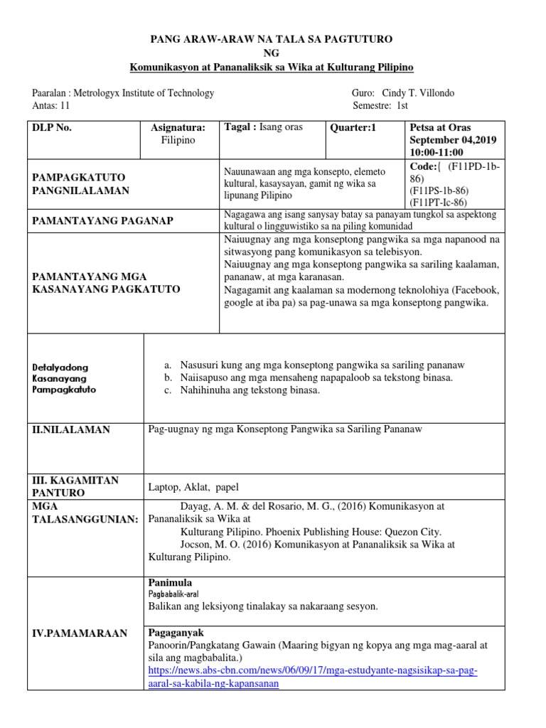 DLL Ika Labing Apat Na Pong Araw | PDF
