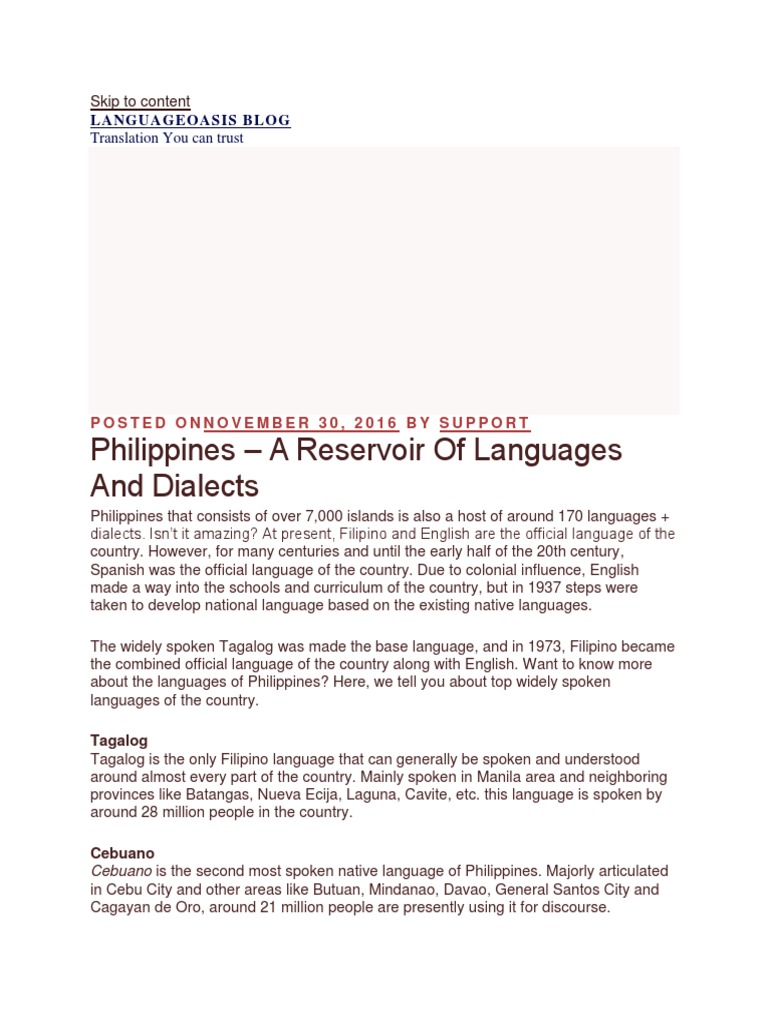 The Major Dialects in The Philippines | PDF | Tagalog Language ...