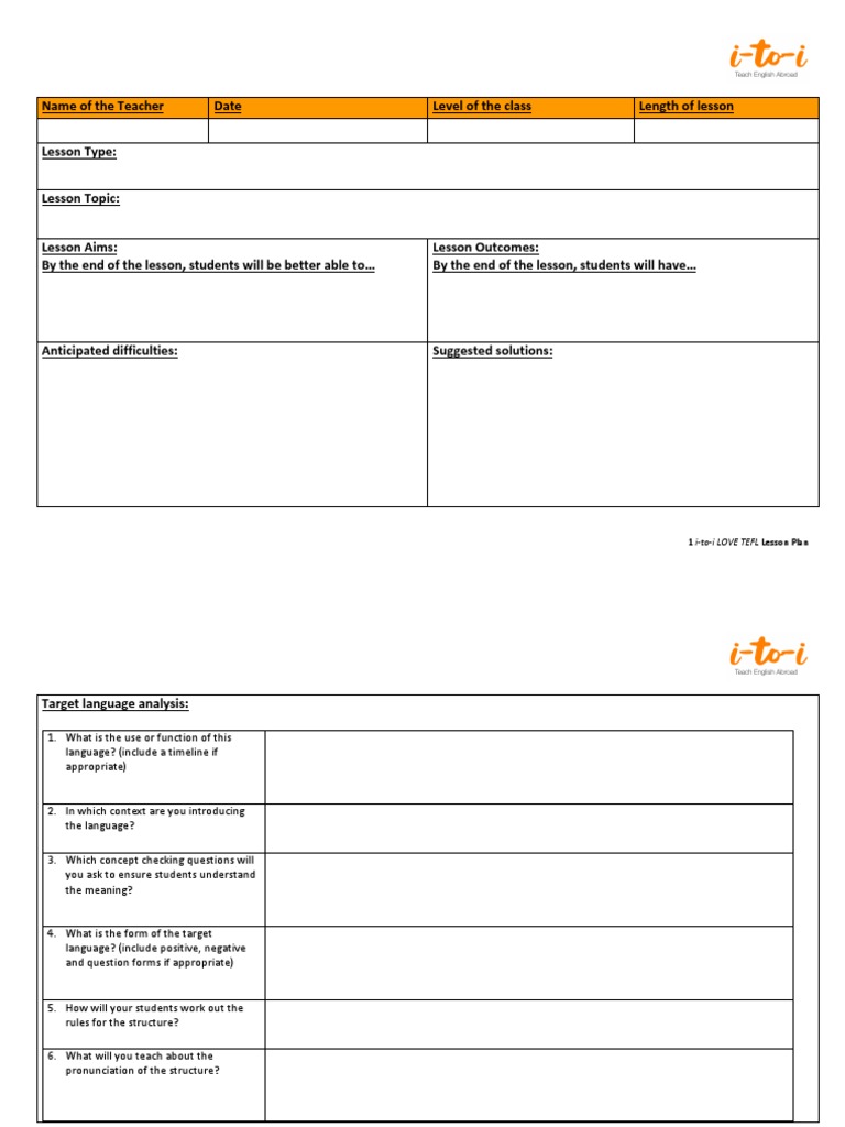 1 I-To-I LOVE TEFL Lesson Plan | PDF | Lesson Plan | Educational Psychology