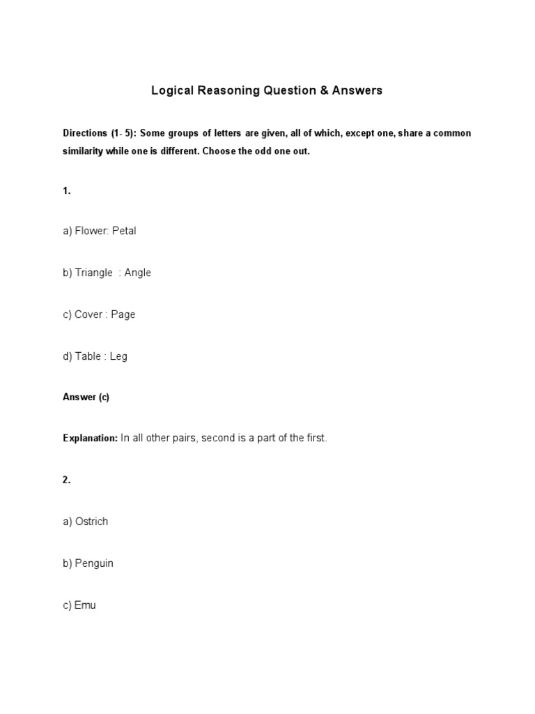 Logical Reasoning Question & Answers: A) Flower: Petal | PDF | Logical ...