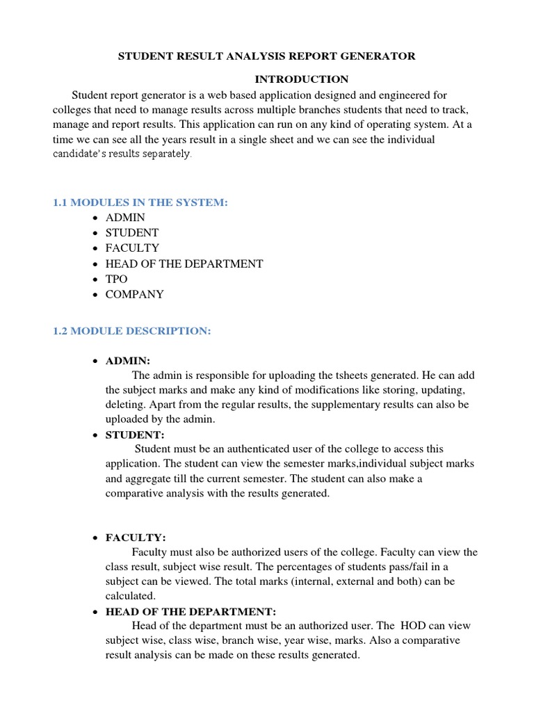 Student Result Analysis Report Generator | PDF | Software Testing ...